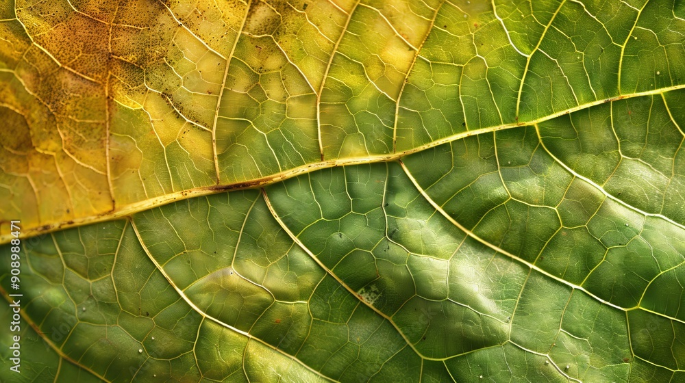 This detailed image of a large leaf displays intricate veins and a ...