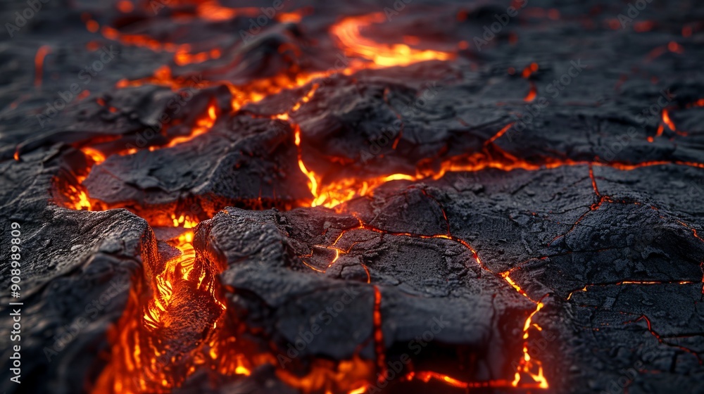 This image captures the process of molten lava cooling and hardening ...