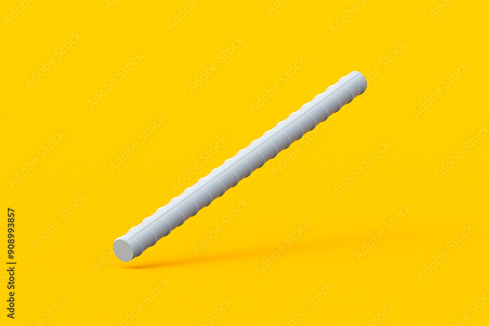 Falling reinforcing bar on orange background. Ribbed metal rods. Steel ...