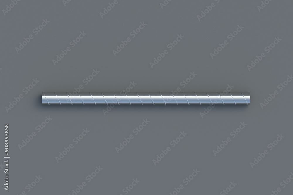 Metal reinforcing bar on gray background. Ribbed metal rods. Steel ...