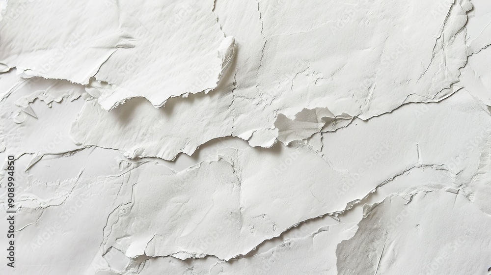 A close-up image of a textured wall with layers of white paint peeling ...