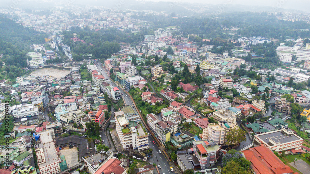 Aerial view of shillong city is a hill station in northeast India and ...