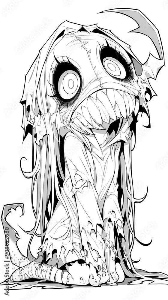 Page de coloriage horreur, horrifique, creepy coloring page book, manga ...