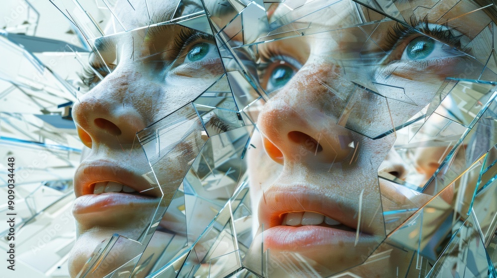 manipulated perception, a captivating scene a warped mirror casts ...