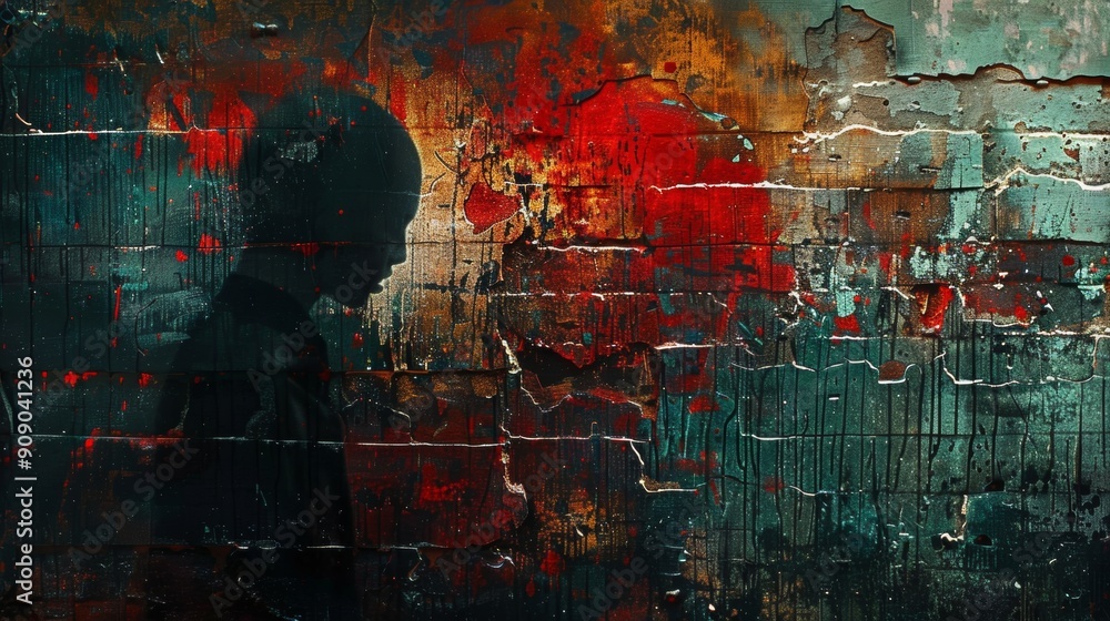 city street graffiti, dark, urban street art graffiti on a worn brick ...