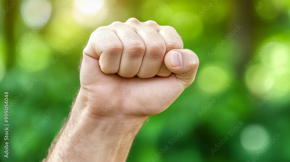 raised fist silhouetted against a radiant sun symbolizes strength, unity, and resilience. This ...