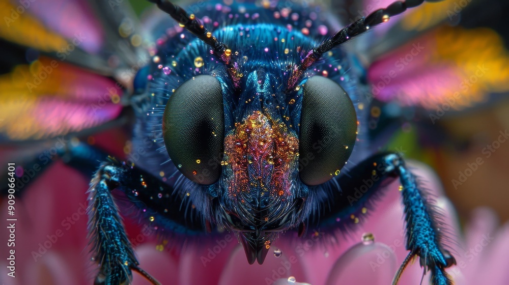 An extreme close-up of a sparkling jewel beetle. Jewel beetles are some ...