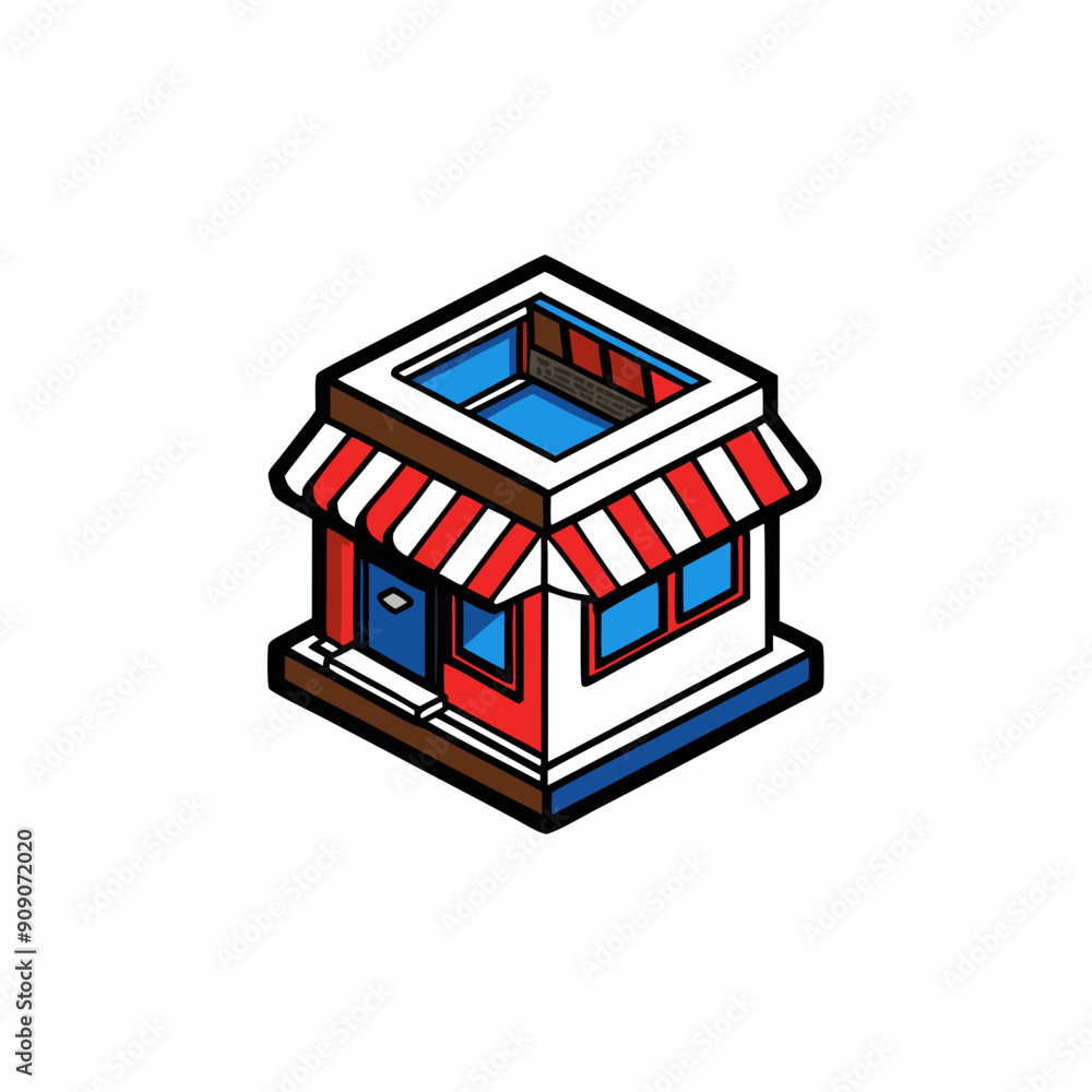 Isometric icon of a shop building in 3D line art style. Stock Vector ...