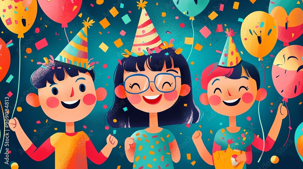 Illustrate a whimsical village scene with colorful houses, trees, and a ...