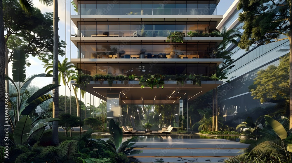 A highly detailed, epic render of a four-story modern medical tower ...