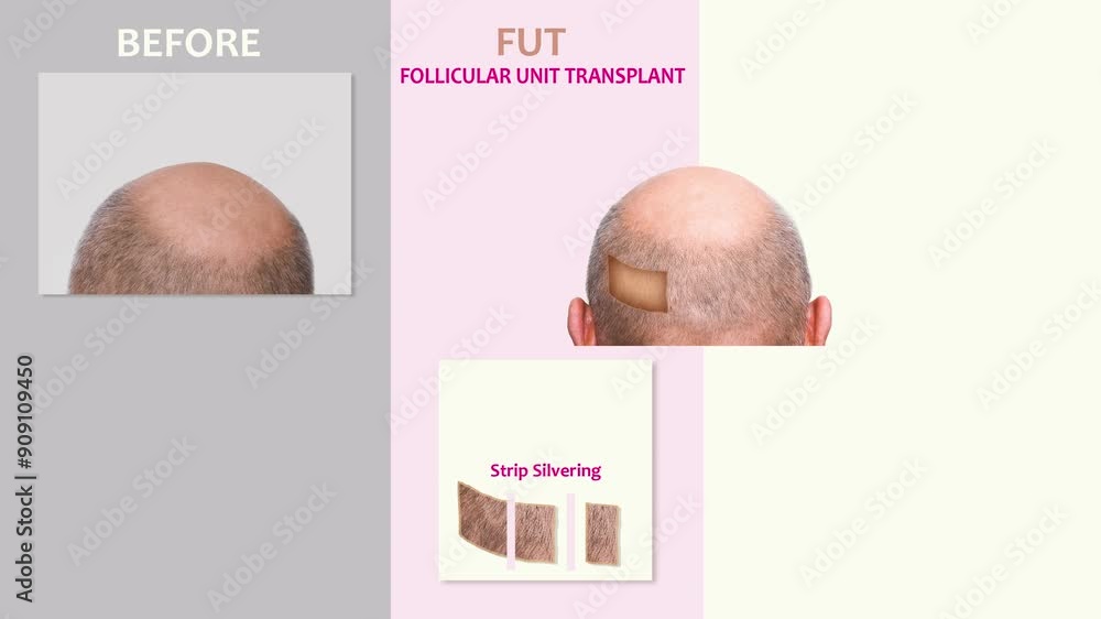 2D animation.Methods of hair transplantation FUT and FUE fue with ...