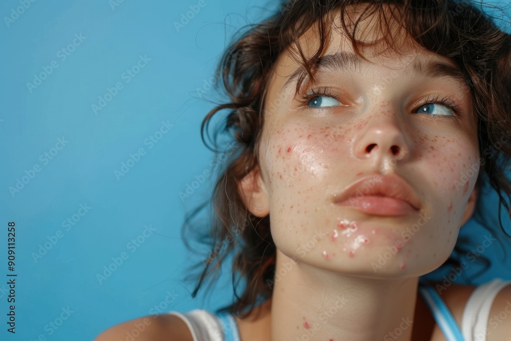 Young sad Woman with acne skin problem, hormonal acne, close up. Acne ...