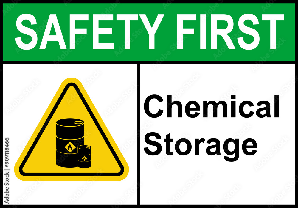 Chemical storage area sign. Warning of danger near warehouses and ...