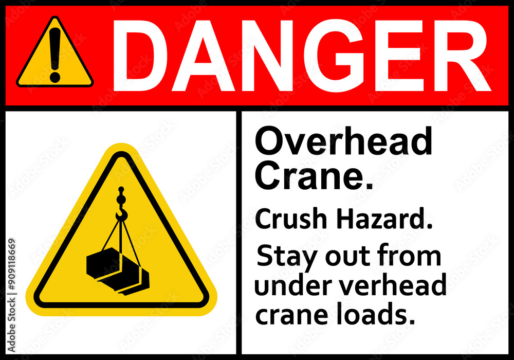 Overhead crane sign. Overhead crane work zones. Not stand under ...