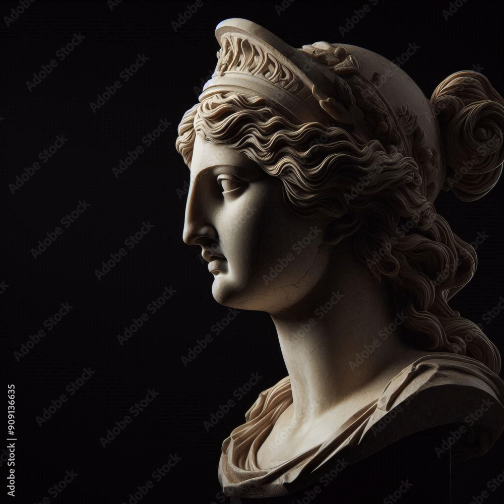 Illustration of a Renaissance marble statue of Athena. She is the ...
