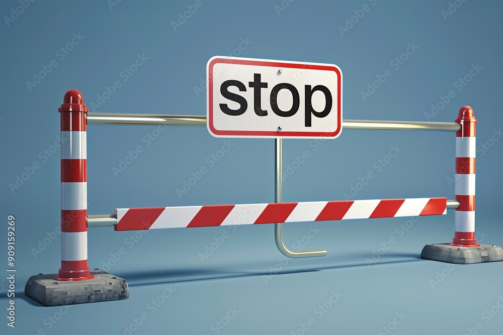 Stop sign and gate barrier combination. "Stop restricted area" graphic ...