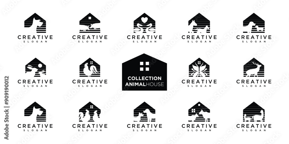 Collection of house logo design templates with animals. Animal house ...