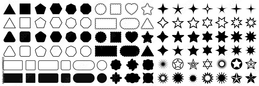 Geometric shapes set with rounded corners, triangle square pentagon ...