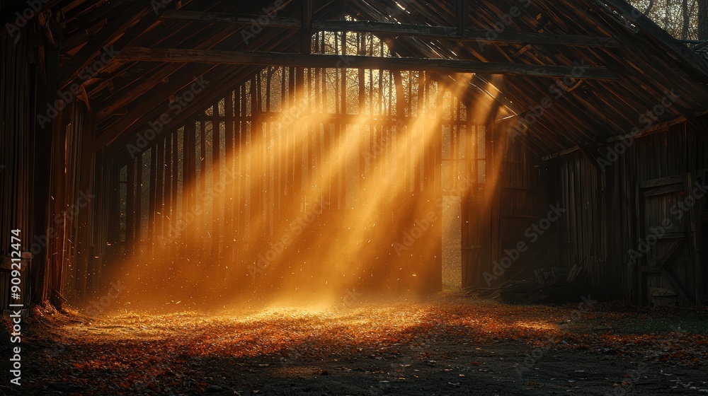 Sunlight Streaming Through Rustic Barn with Dust Particles in the Air ...