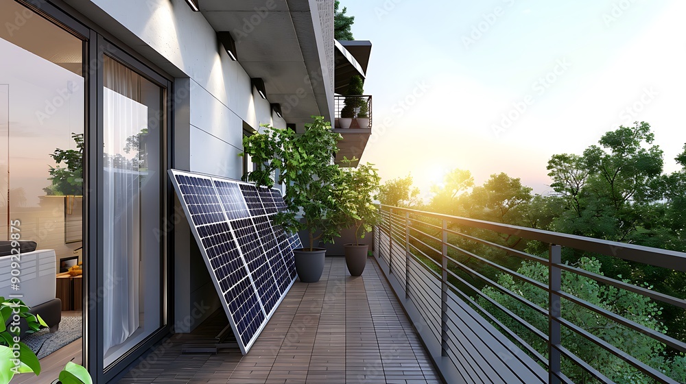 Solar Panel on modern balcony mini solar panels station of residential ...