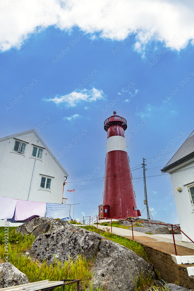 Tranoy Lighthouse in Hamaroy, Nordland, Norway. Landmark lighthouse in ...