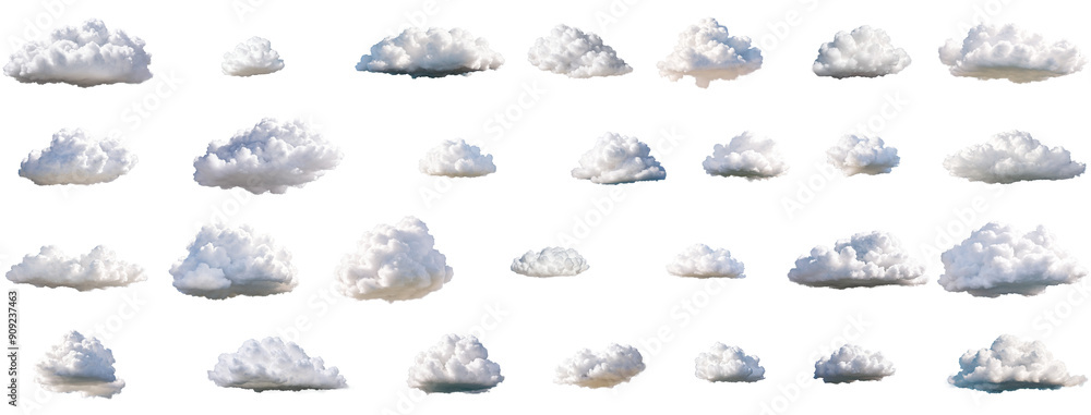 Diverse collection of 28 cloud photos isolated on transparent alpha ...