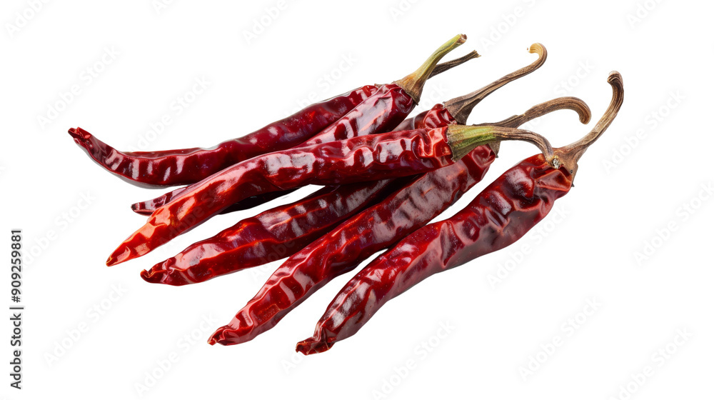 Five Dried Red Chili Peppers Isolated on White Background, Chili, Spicy ...