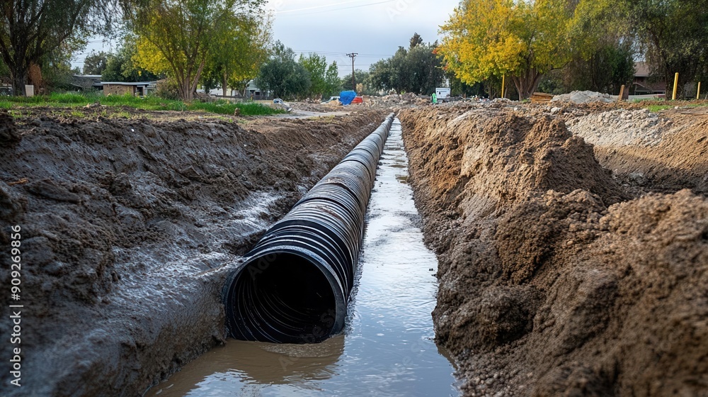 Installation of drainage systems in floodprone areas, highlighting ...