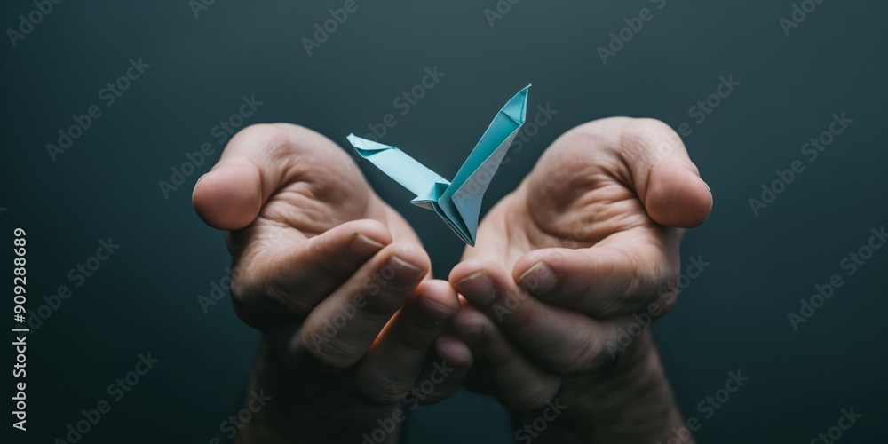 Fragile Hope: A pair of weathered hands gently cradle a delicate ...
