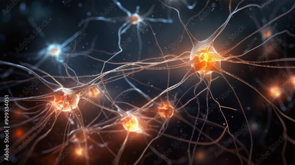 Neuron cell with neurons in brain, science background showing neuron ...