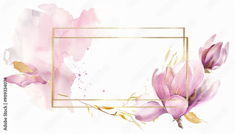 Elegant rectangle frame with a delicate gold border on a transparent ...