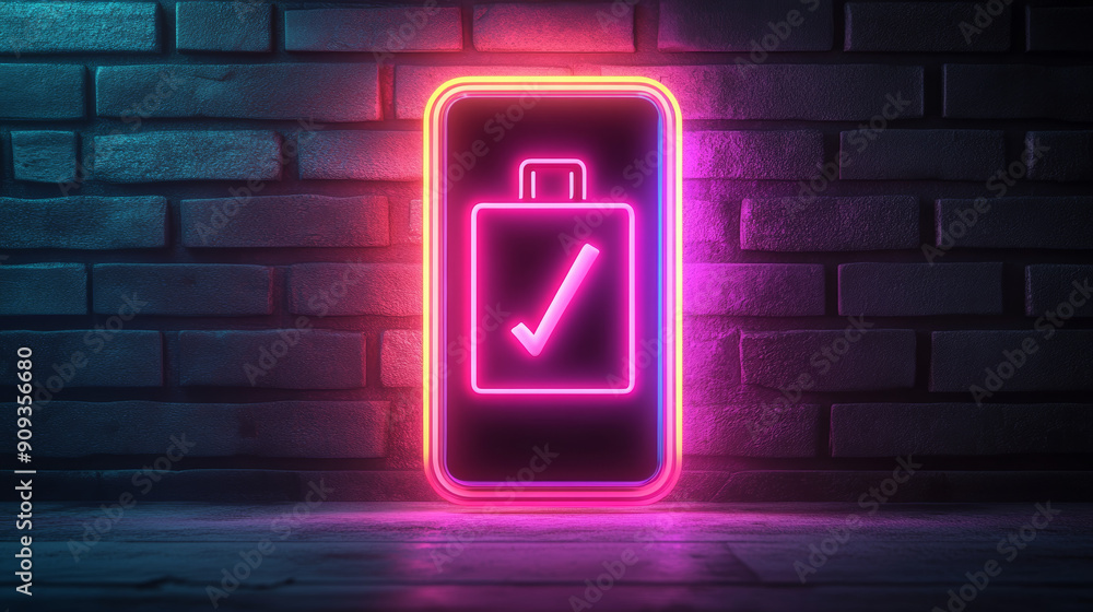 Neon battery icon set. Glowing neon accumulator sign, featuring an ...