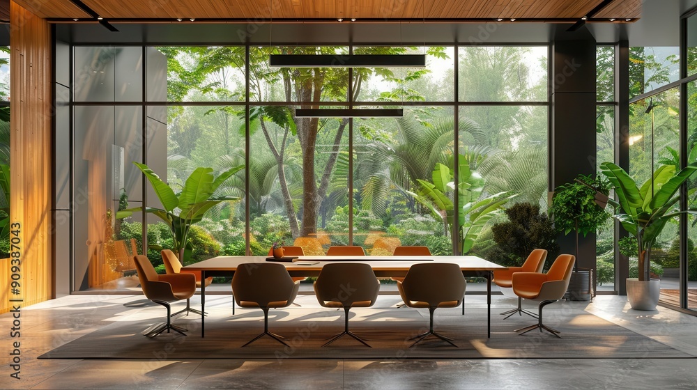 contemporary office meeting room with panoramic views sleek furniture ...