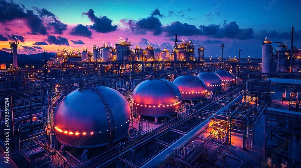 Industrial LNG Liquefied Natural Gas LNG cryogenic storage, futuristic ...