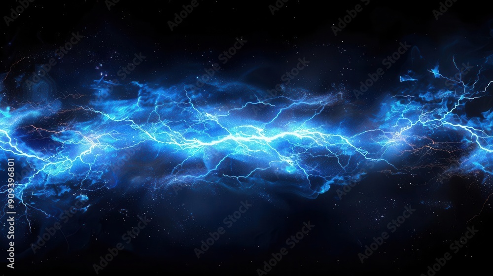 electrifying blue lightning bolt pierces a turbulent night sky dramatic ...