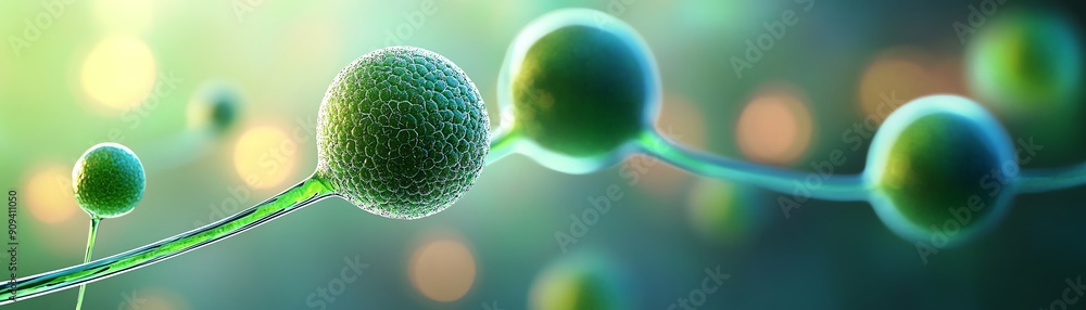 Closeup of human skin cells with embedded plant chlorophyll, expressing ...