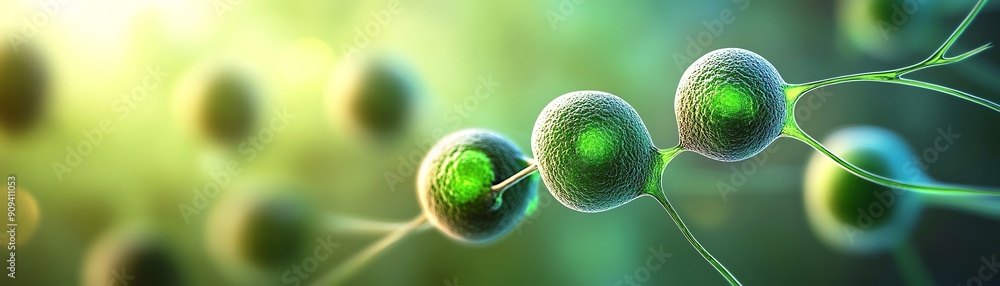 ภาพประกอบสต็อก Closeup of human skin cells with embedded plant ...