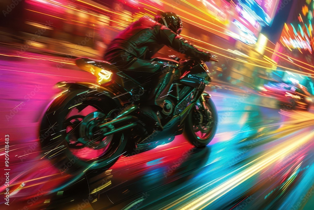 highoctane motorcycle pursuit through neonlit city streets riders ...