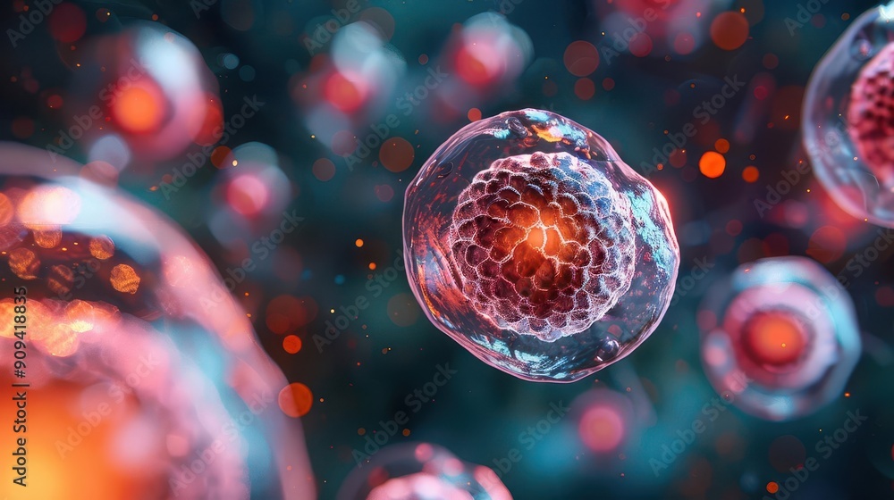 Formation of gametes during meiosis, detailed cell view, highlighting ...