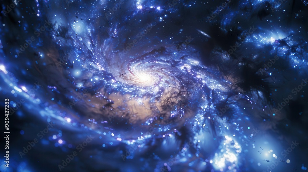 Render a mesmerizing view of hydrogen and helium in the galaxy, top view, visualizing the ...