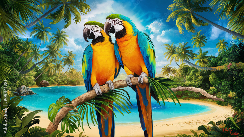 macaw parrot with an aesthetic background of natural and tropical ...