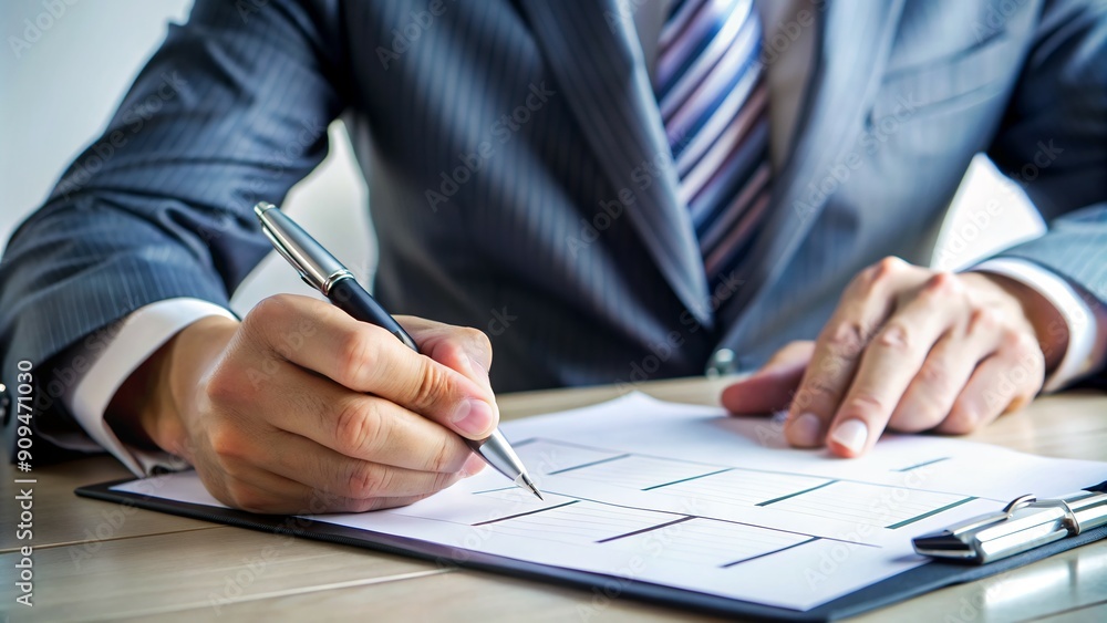 A businessman confidently checking off a project checklist. The design ...