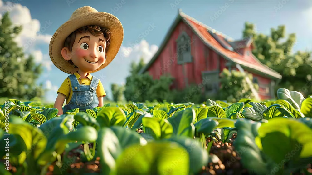 Cartoon 3D farmers watering crops using irrigation systems Stock ...