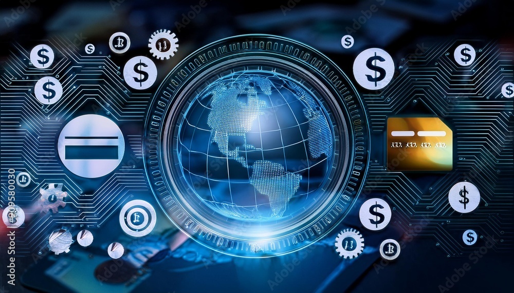 Global Cogs Money Business Trade Background. A montage of business ...