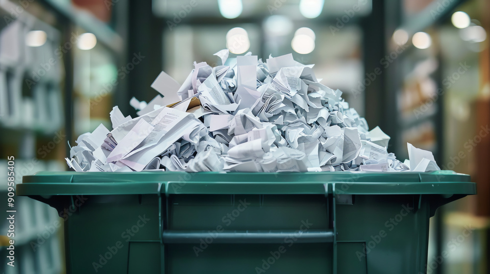 Recycling Shredded Paper Inside a Green Bin in a Local Waste Management ...