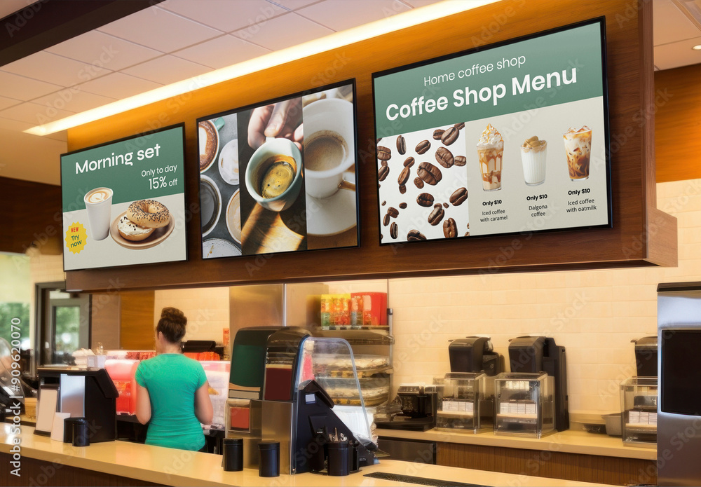 Cafe Digital Menu Sign Mockup With Generative AI Stock Template | Adobe ...