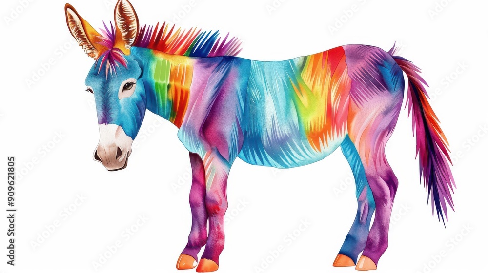 Colorful, isolated donkey illustration in watercolor style on a clean ...