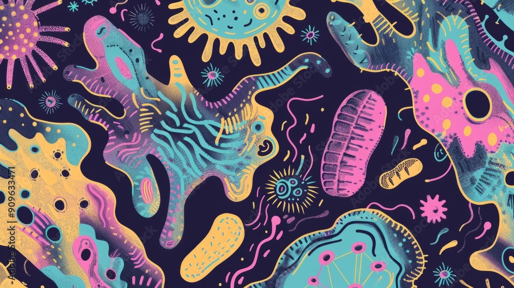 Editable hand-drawn microbes design set isolated on color background ...