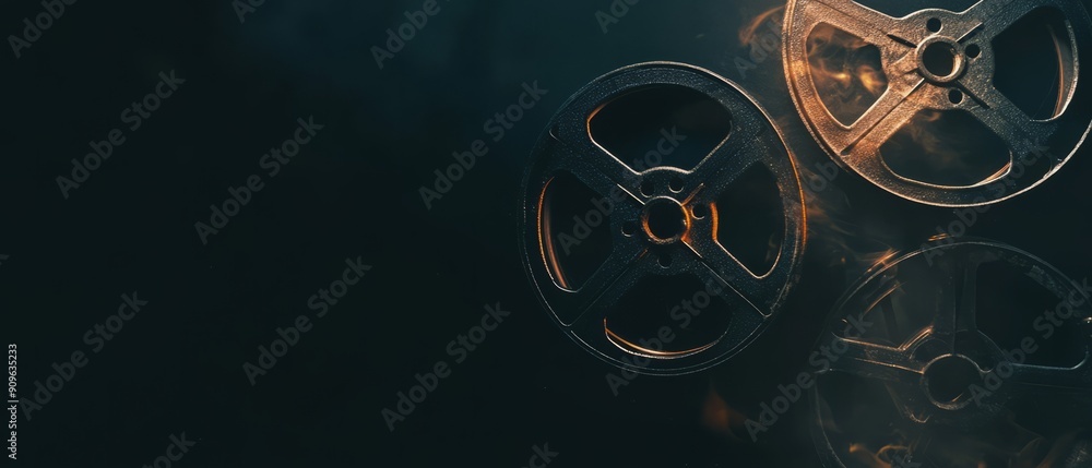 Overlay of old film reel flicker, on black background, Generative AI ...