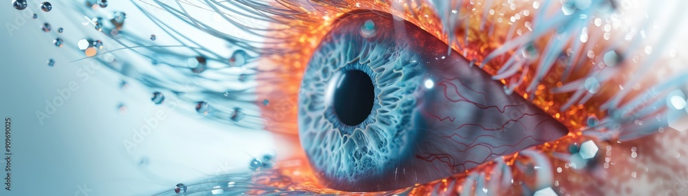 Digital rendering of an eye with cataract and treatment stages ...